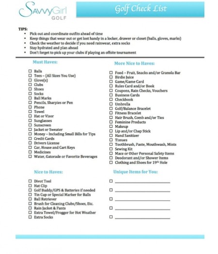 Landing Page - Golf Checklist - Savvy Girl Golf